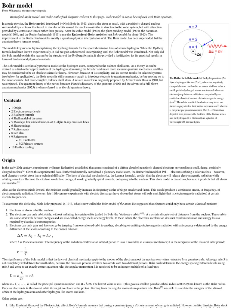 Bohr Model - Wikipedia, The Free Encyclopedia | PDF | Electron | Energy ...