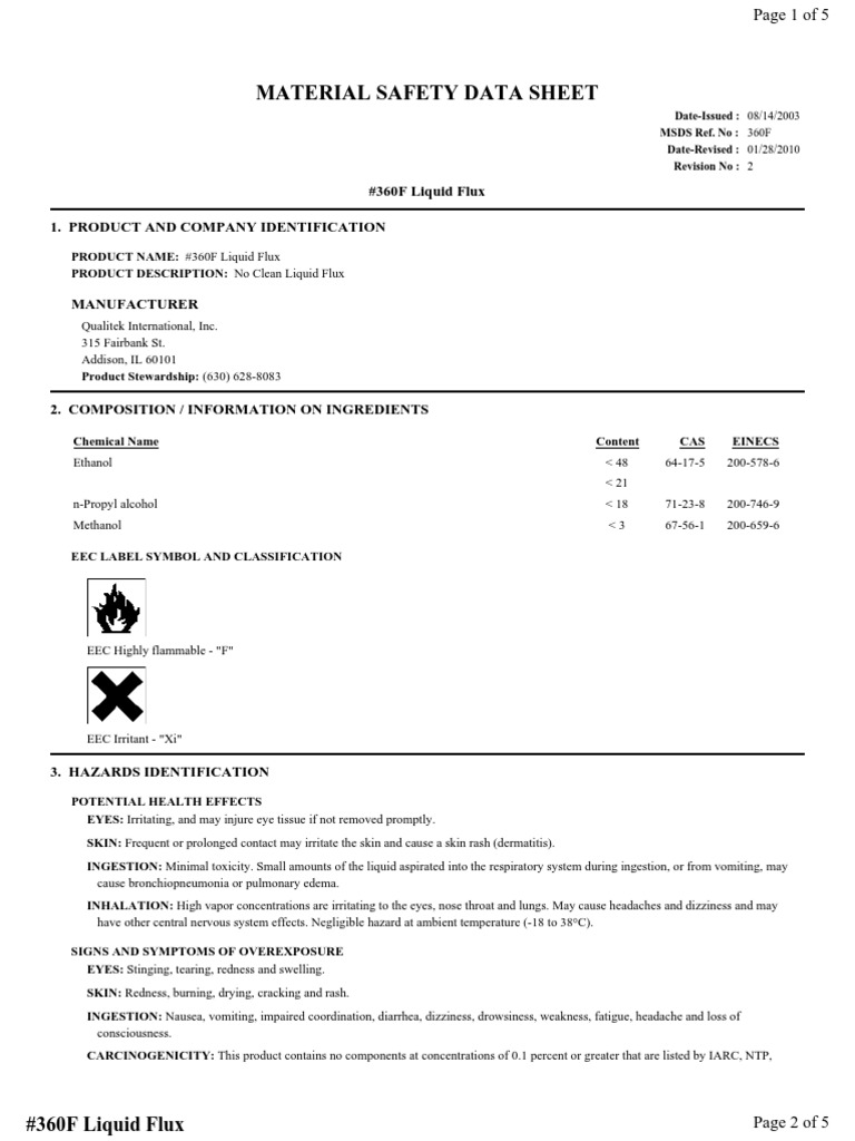 Material Safety Data Sheet: #360F Liquid Flux 1. Product and Company ...