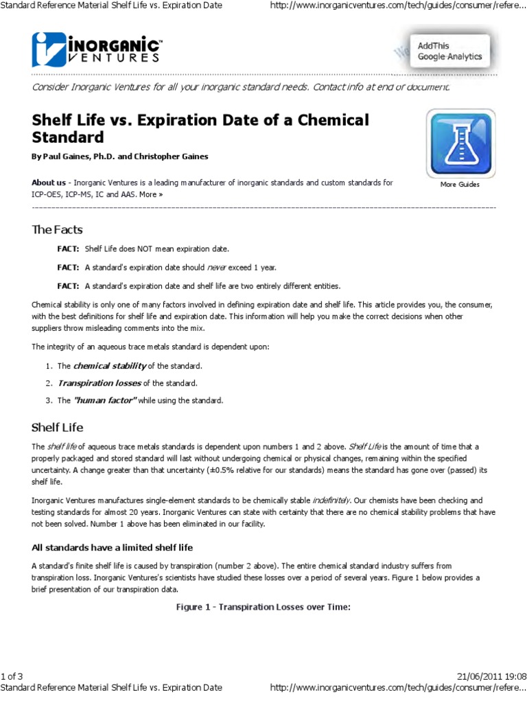 Chemists: Shelf Life vs. Expiration | PDF | Shelf Life | Chemical ...