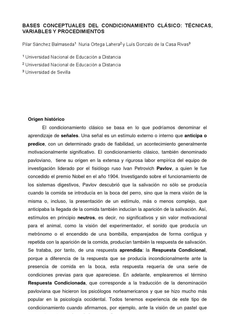 Bases Conceptuales Del Condicionamiento Clasico | PDF | Temor | Drogas