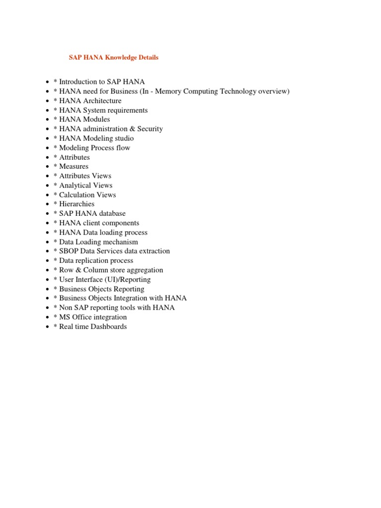 SAP HANA Knowledge Details | PDF