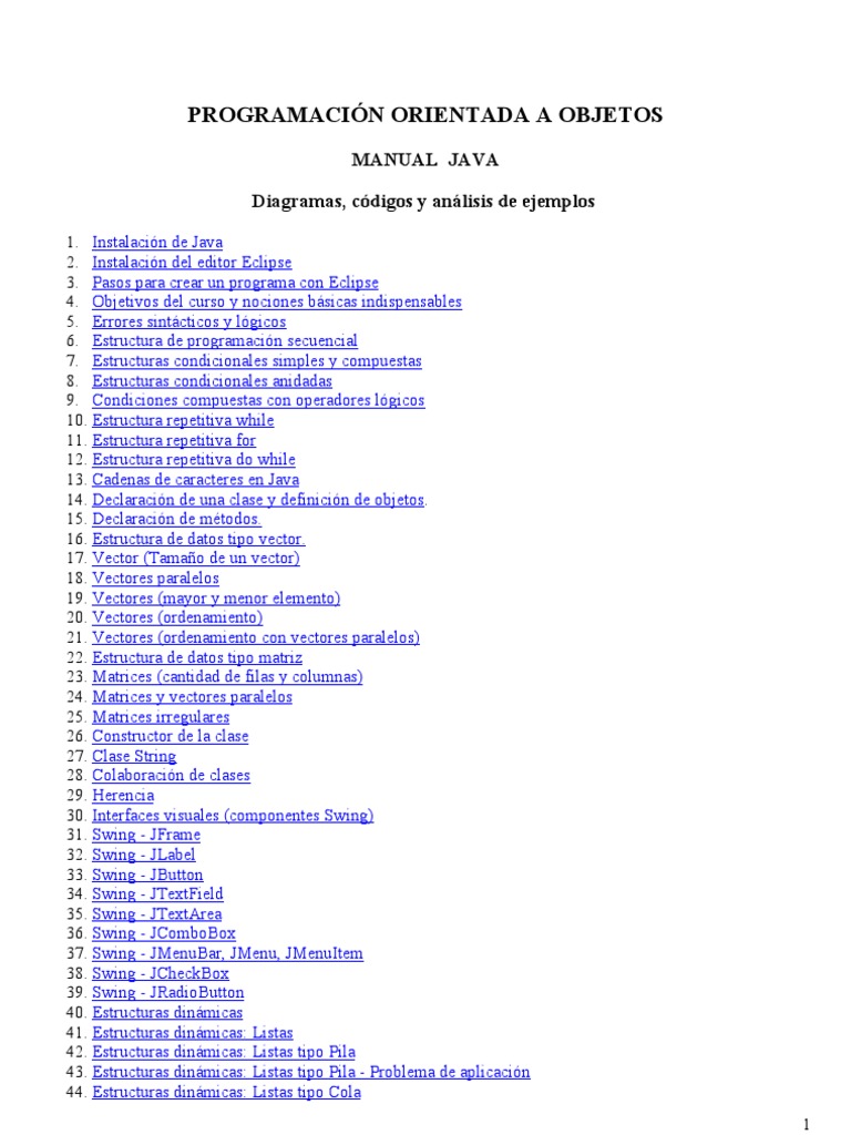 Programación Orientada A Objetos: Manual Java Diagramas, Códigos y ...