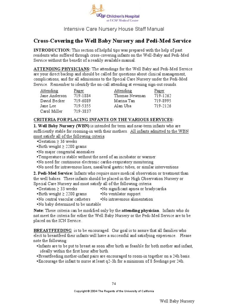Cross-Covering The Well Baby Nursery and Pedi-Med Service: Intensive ...