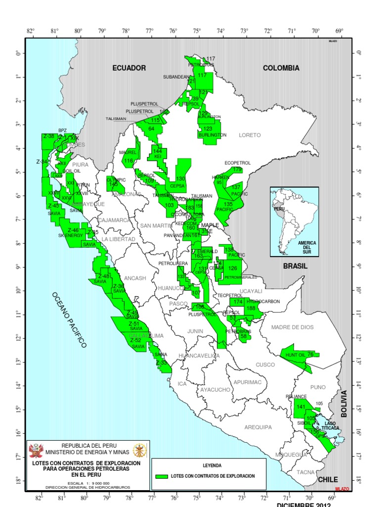 Perú MAPA DE LOTES EN EXPLORACION HIDROCARBUROS 2013 | PDF | Perú