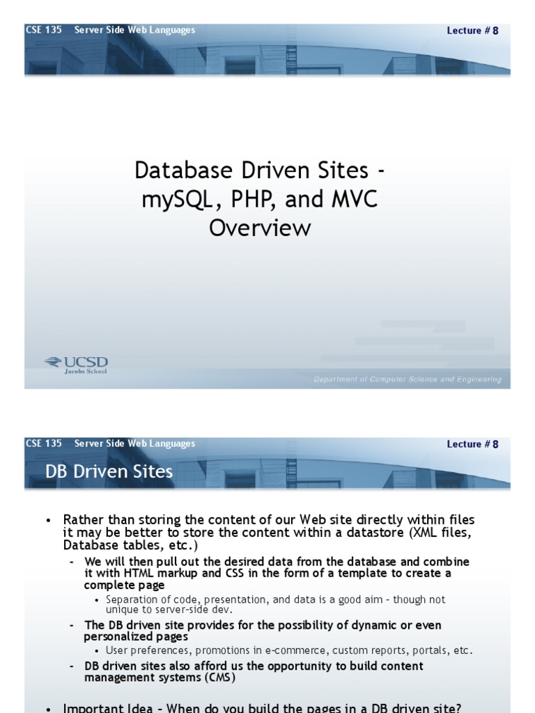 Database Driven Sites Mysql Php And Mvc Cse 135 Server Side Web 3181