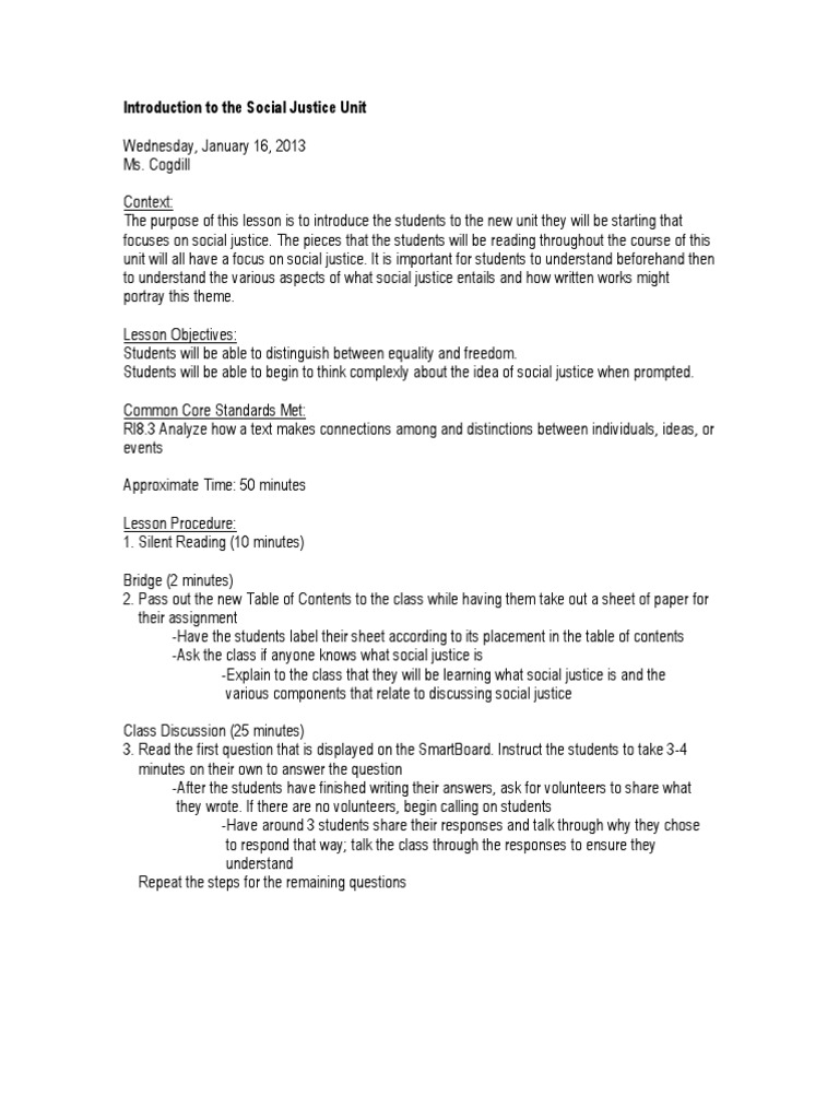 Introduction to Social Justice Unit | PDF | Social Justice | Vocabulary