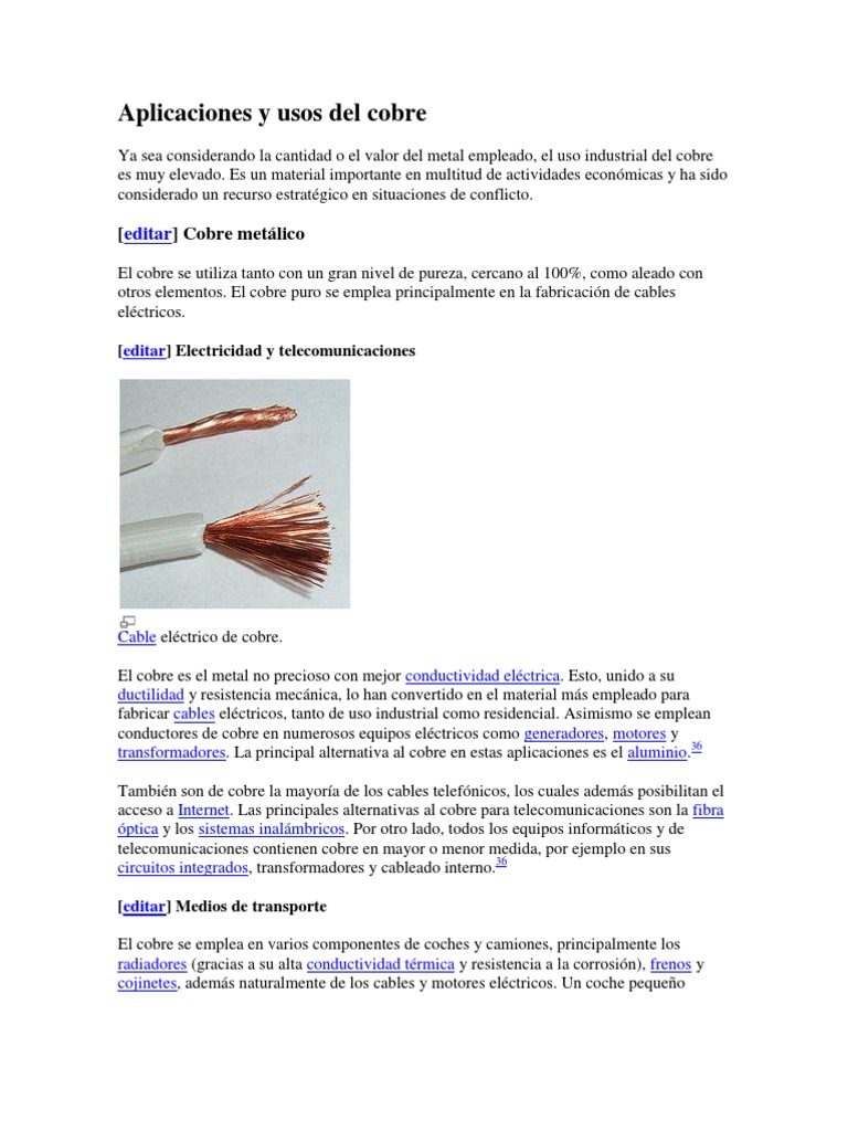 Aplicaciones y Usos Del Cobre | Cobre | Fundición (metalurgia)