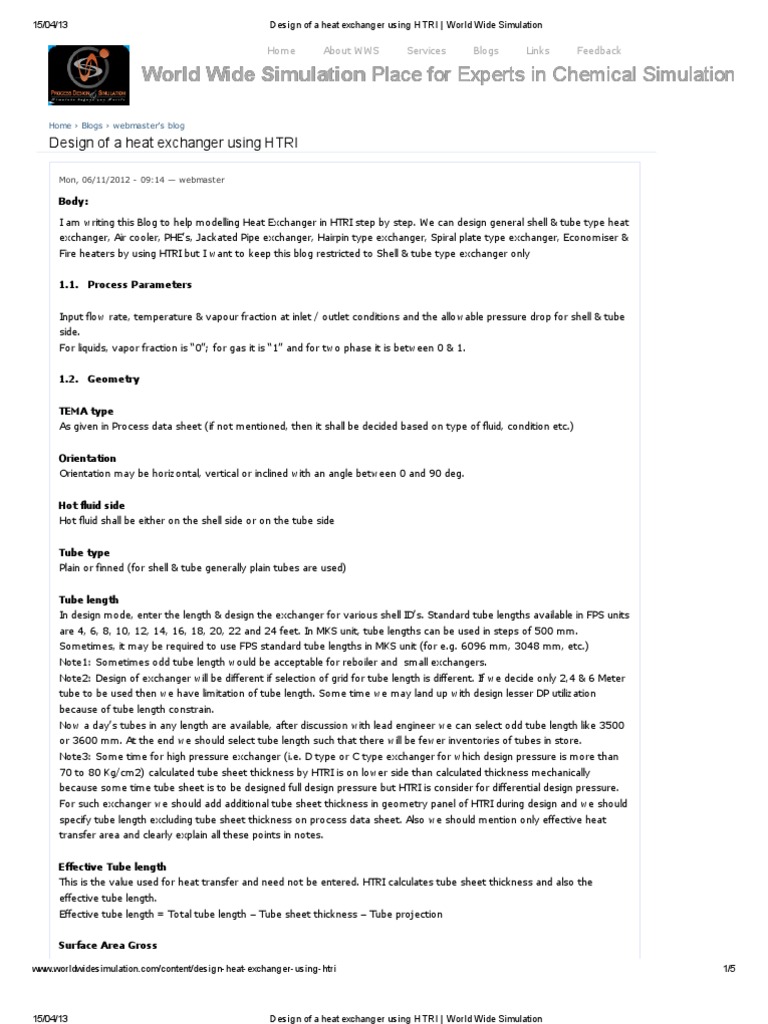 Design of A Heat Exchanger Using HTRI - World Wide Simulation | PDF ...