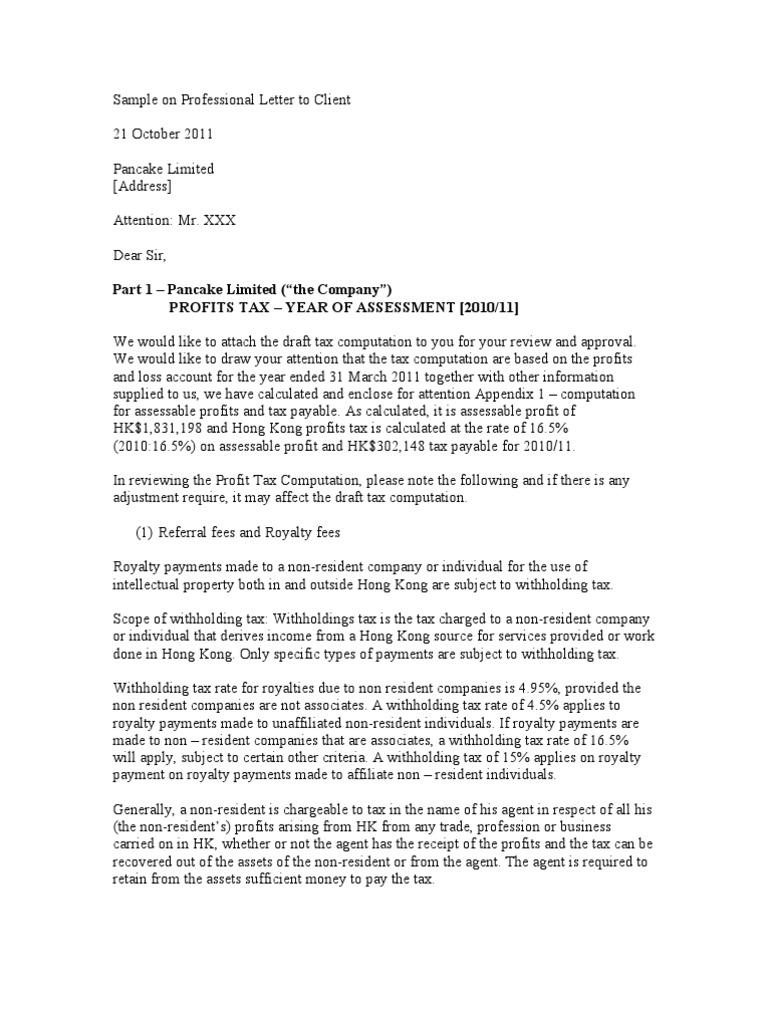 Sample On Professional Letter To Client | PDF | Expense | Withholding Tax