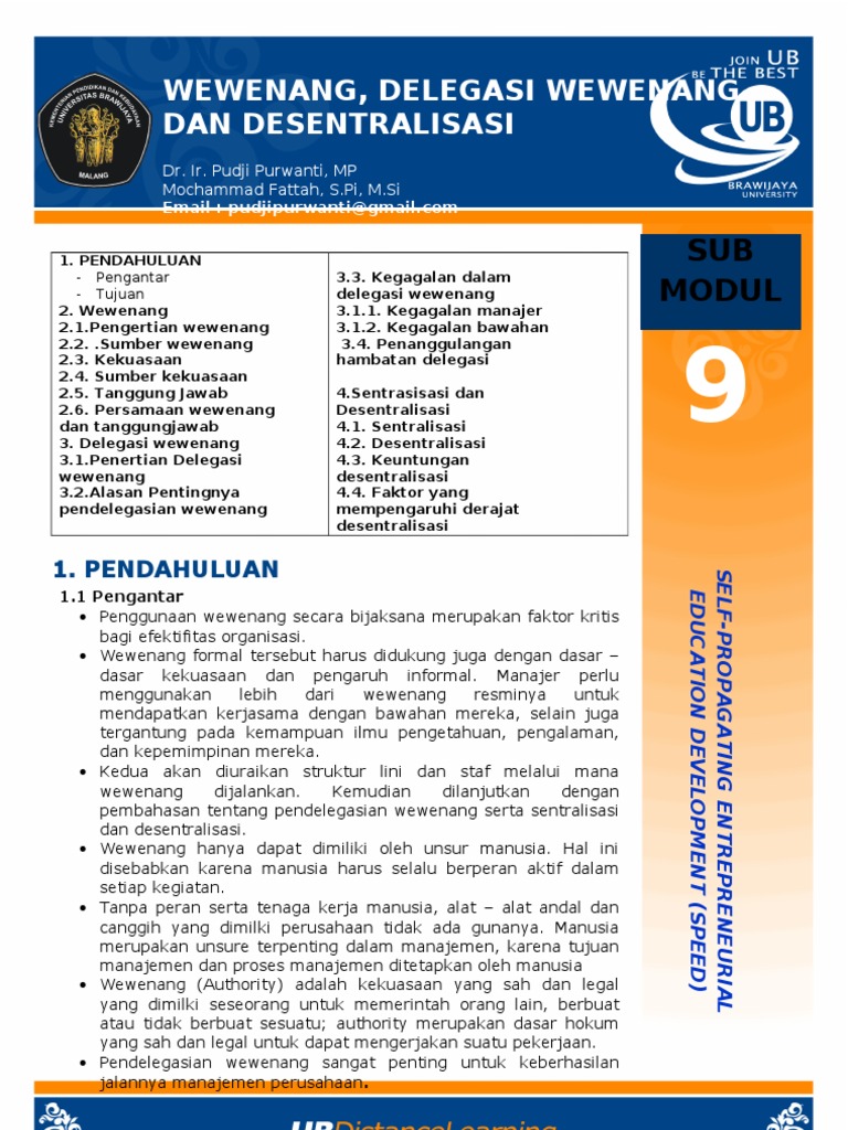 Wewenang, Delegasi Wewenang Dan Desentralisasi | PDF