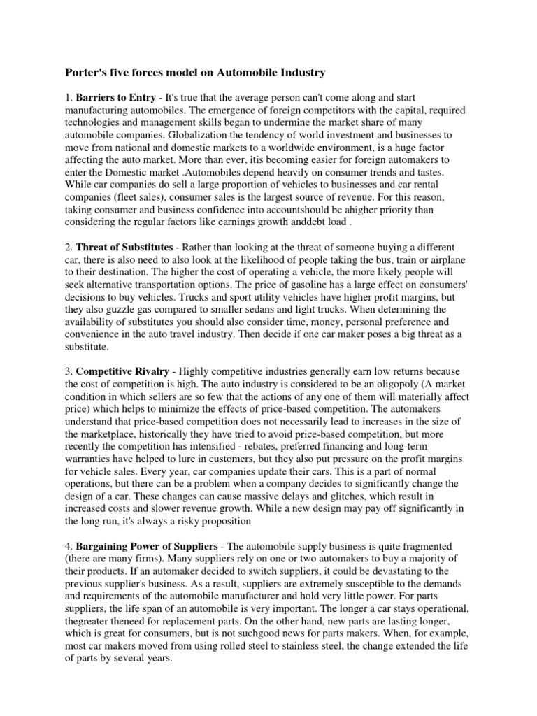 Porter's Five Forces Model On Automobile Industry | PDF | Car ...