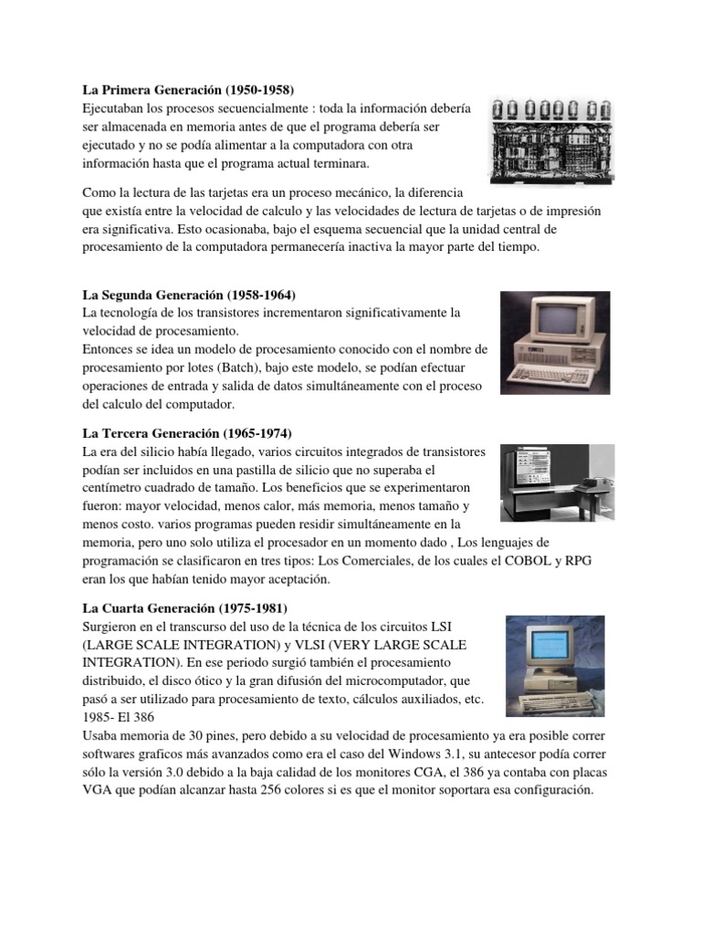 La Primera Generación | PDF | Memoria del ordenador | Unidad Central de ...