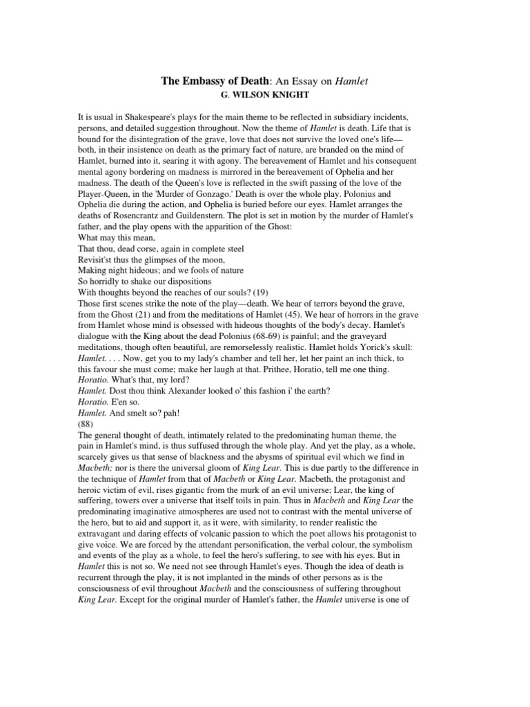 The Embassy of Death: An Analysis of Death in Hamlet | PDF | Hamlet ...