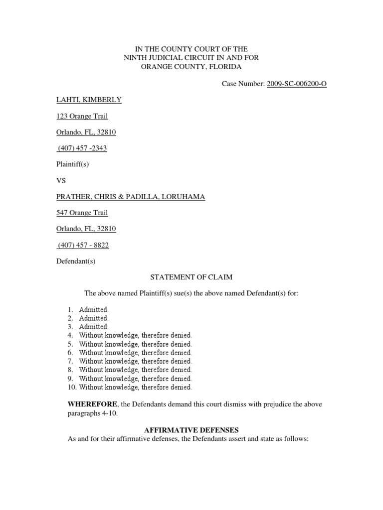 Legal Answer Sample | PDF | Cause Of Action | Lawsuit