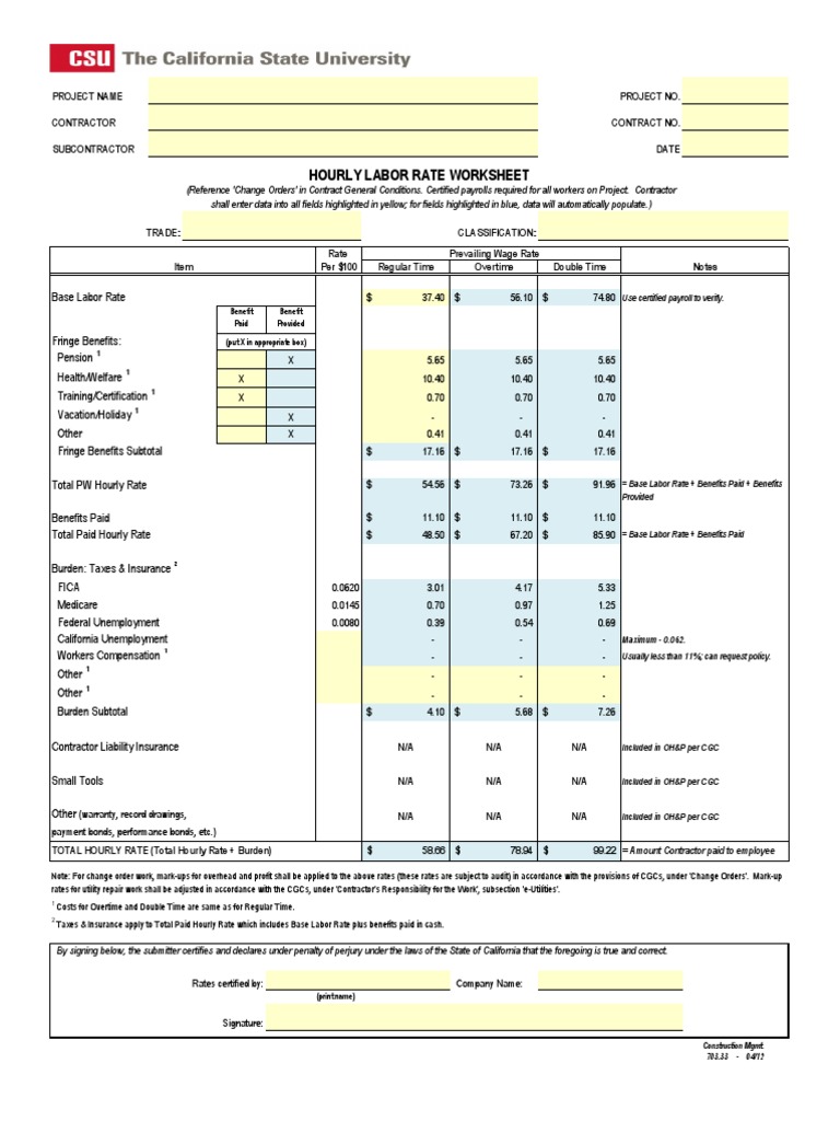 Co Hourly Labor Rate Worksheet | PDF | Employee Benefits | Independent ...