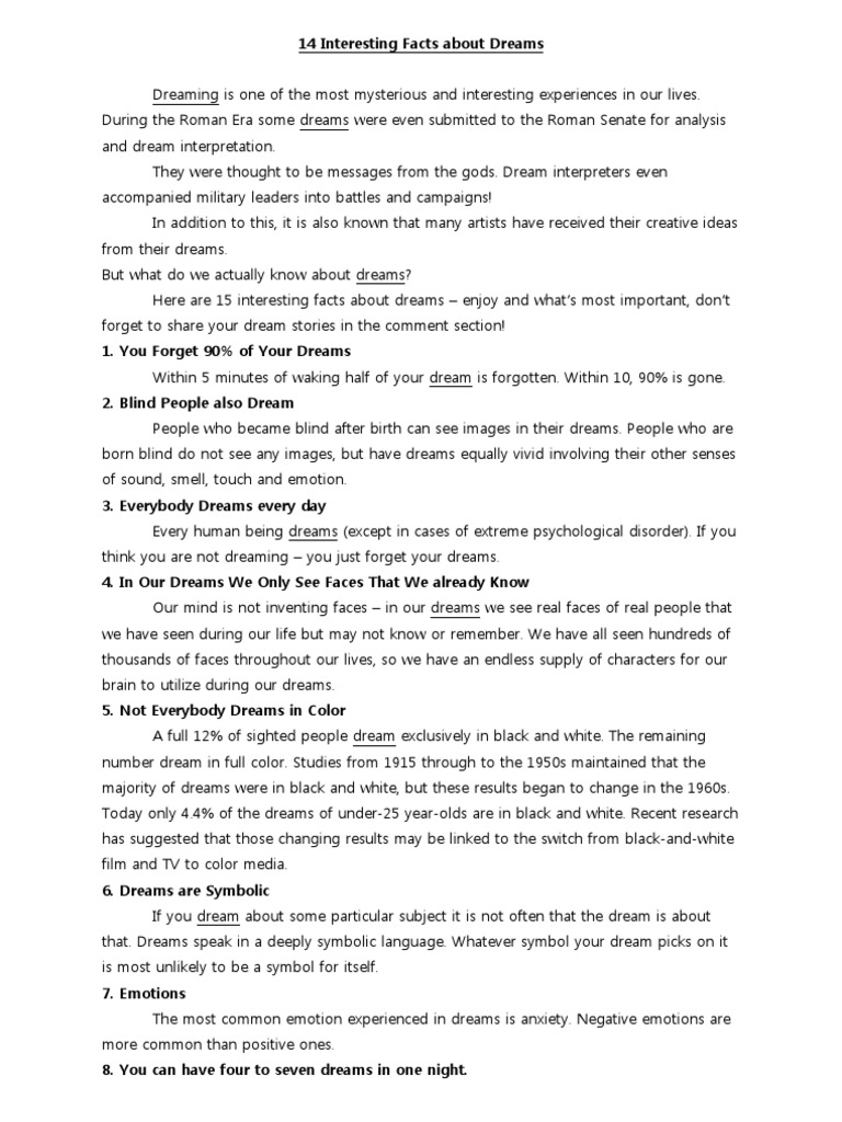 14 Interesting Facts About Dreams | PDF | Dream | Rapid Eye Movement Sleep