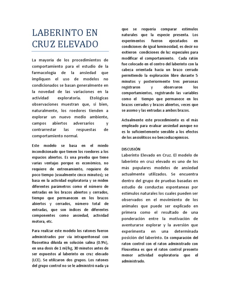 Laberinto en Cruz Elevado | PDF | Comportamiento | Ansiedad