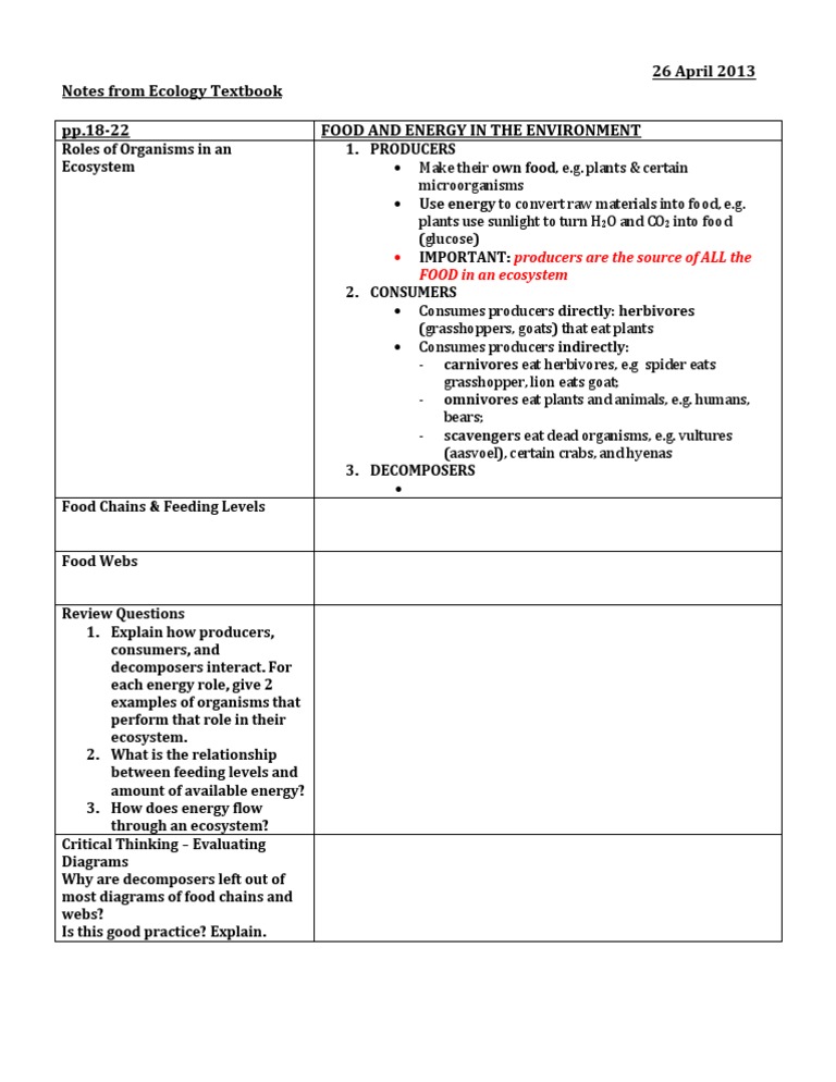 Cornell Notes Ecology | PDF