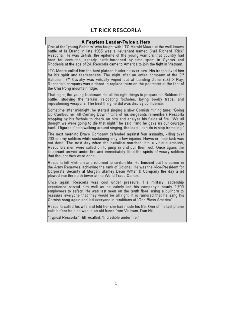 LT Rick Rescorla: A Fearless Leader-Twice A Hero | PDF | Cold War ...