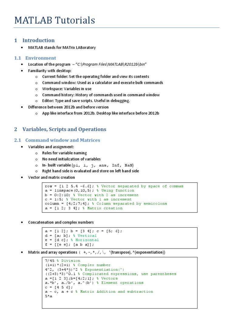 MATLAB Tutorial Guide | PDF | Matlab | Matrix (Mathematics)