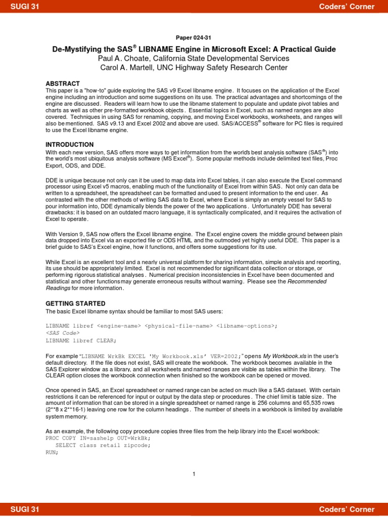 024-31 Libname Excel PDF | PDF | Microsoft Excel | Sas (Software)