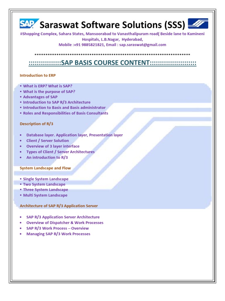 Sap Basis Course Content ST Saraswat Software Solutions | PDF | Oracle Database | System Software
