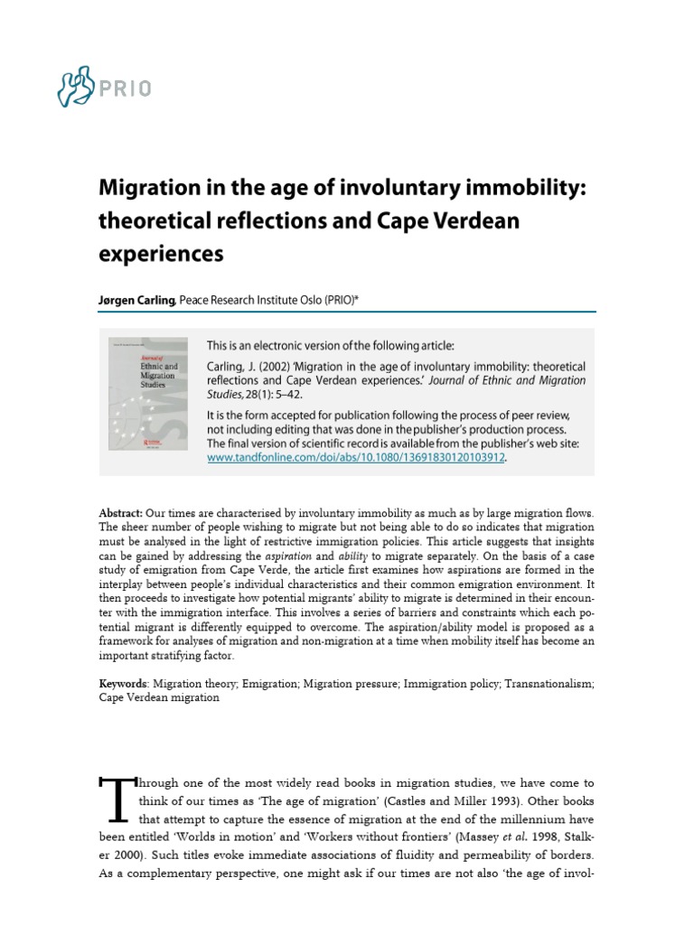 Carling 2002 (Migration in The Age of Involuntary Immobility) | PDF ...