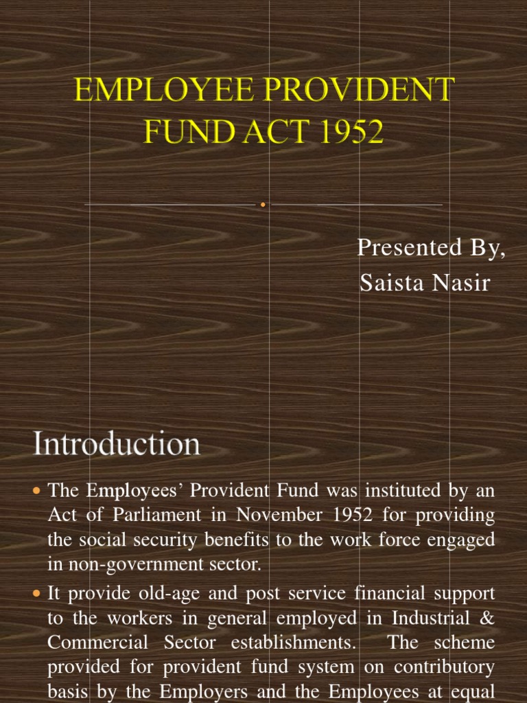Employee Provident Fund Act 1952 | PDF