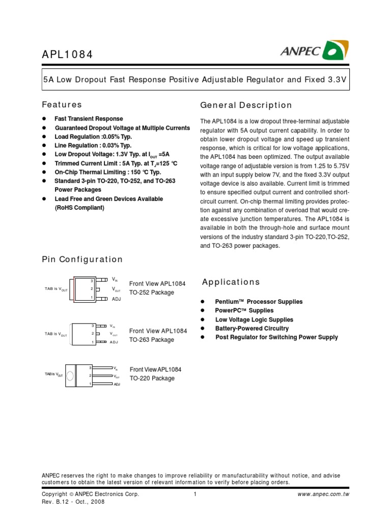 Features General Description: 5A Low Dropout Fast Response Positive ...