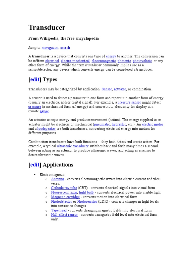 Transducer: Types | PDF | Thermostat | Thermocouple