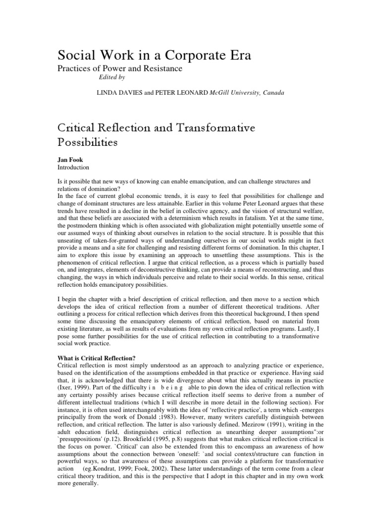 Social Work in The Corporate Era PDF | PDF | Reflective Practice ...