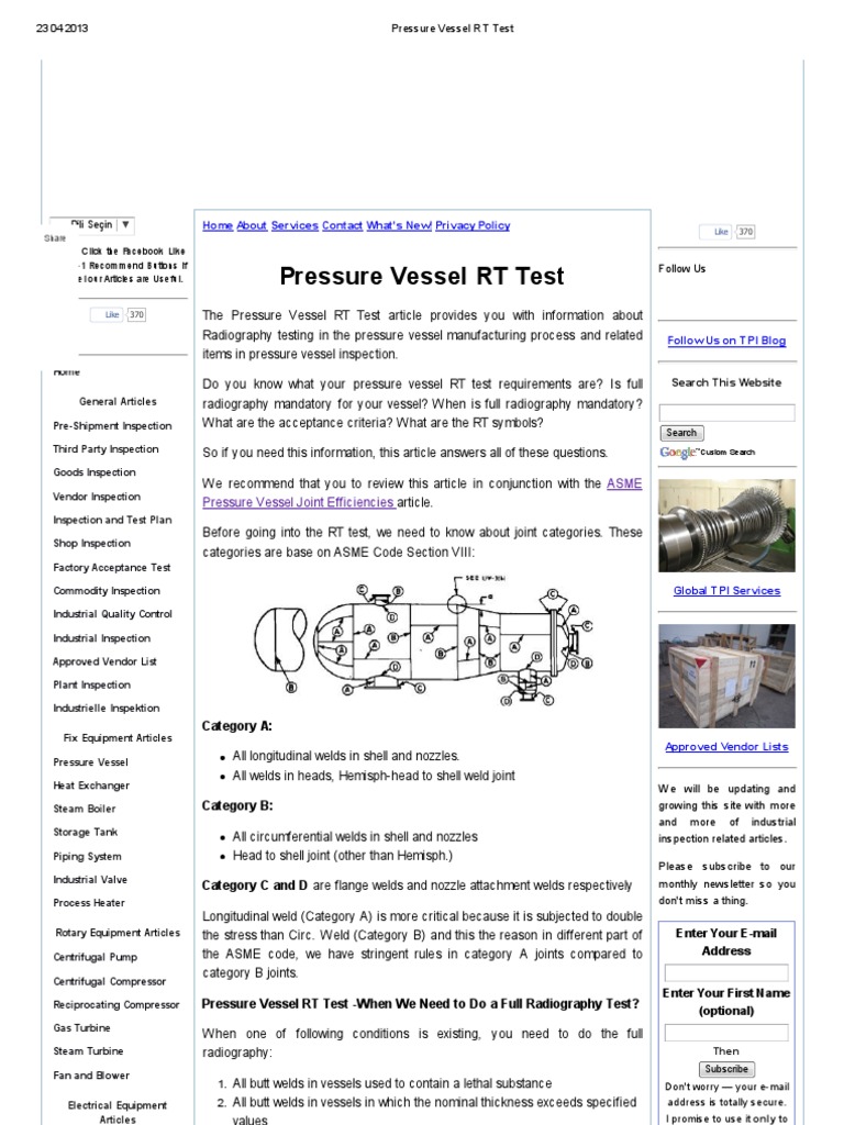 Pressure Vessel RT Test | PDF | Gas Compressor | Welding