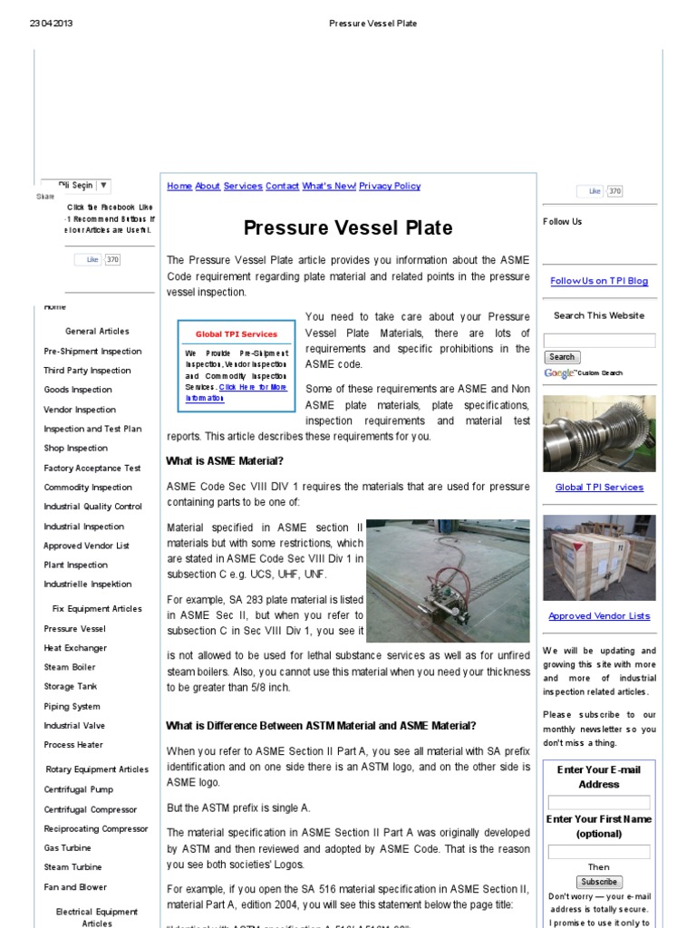 Pressure Vessel Plate | PDF | Structural Steel | Steam