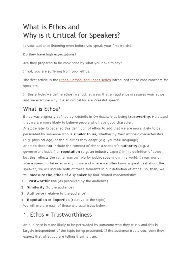 What Is Ethos and Why Is It Critical For Speakers? | PDF | Public ...