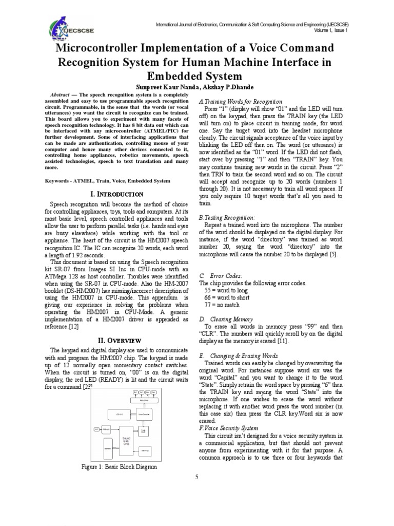 Microcontroller Implementation Of Voice Command Recognition System For