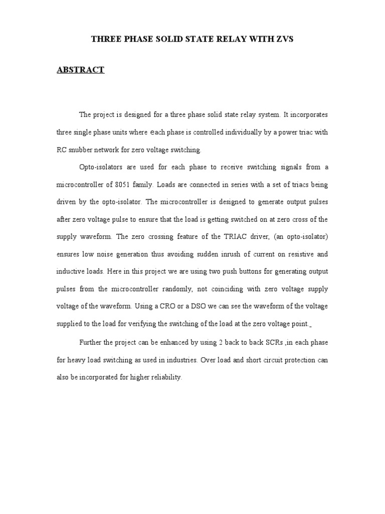 Three Phase Solid State Relay With ZVS | PDF | Relay | Series And Parallel Circuits