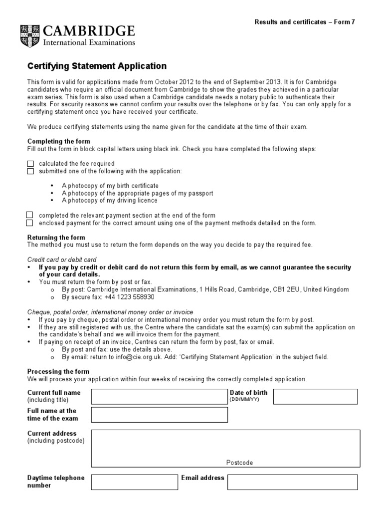Certifying Statement Applicatiotergn - Results and Certificates - Form ...
