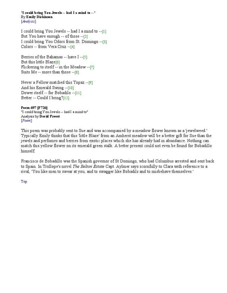 Analysis: "I Could Bring You Jewels - Had I A Mind To - " by Emily ...