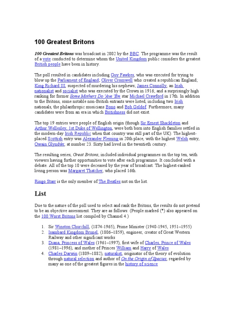 100 Greatest Britons | PDF | Entertainment (General)