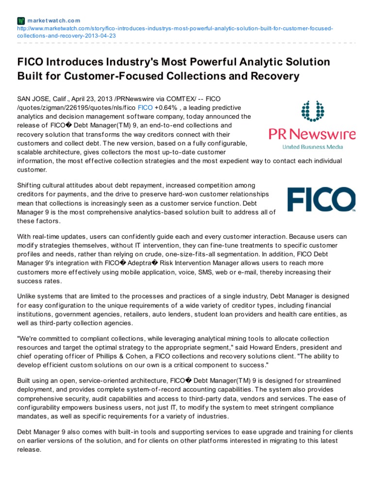 Fico Management of Debt Collections System Banks Use | PDF | Debt ...
