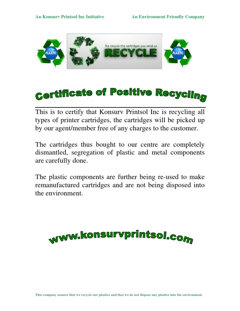 Certificate of Positive Recycling | PDF
