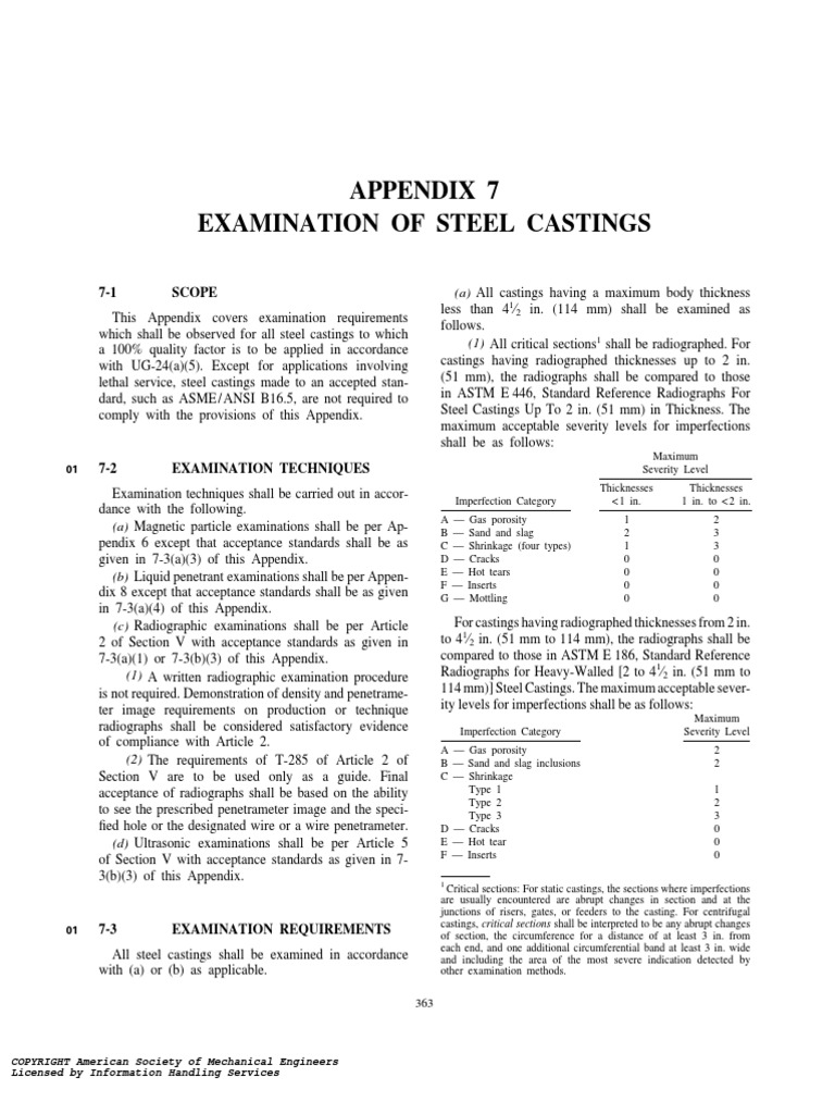 Appendix 7 Examination of Steel Castings: 7-1 Scope | PDF