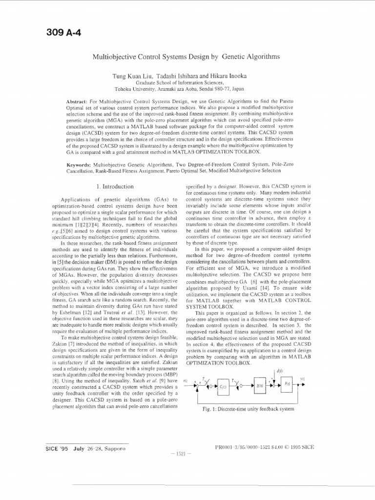 Multiobjective Control Systems Design By Genetic Algorithms Pdf Control Theory Genetic