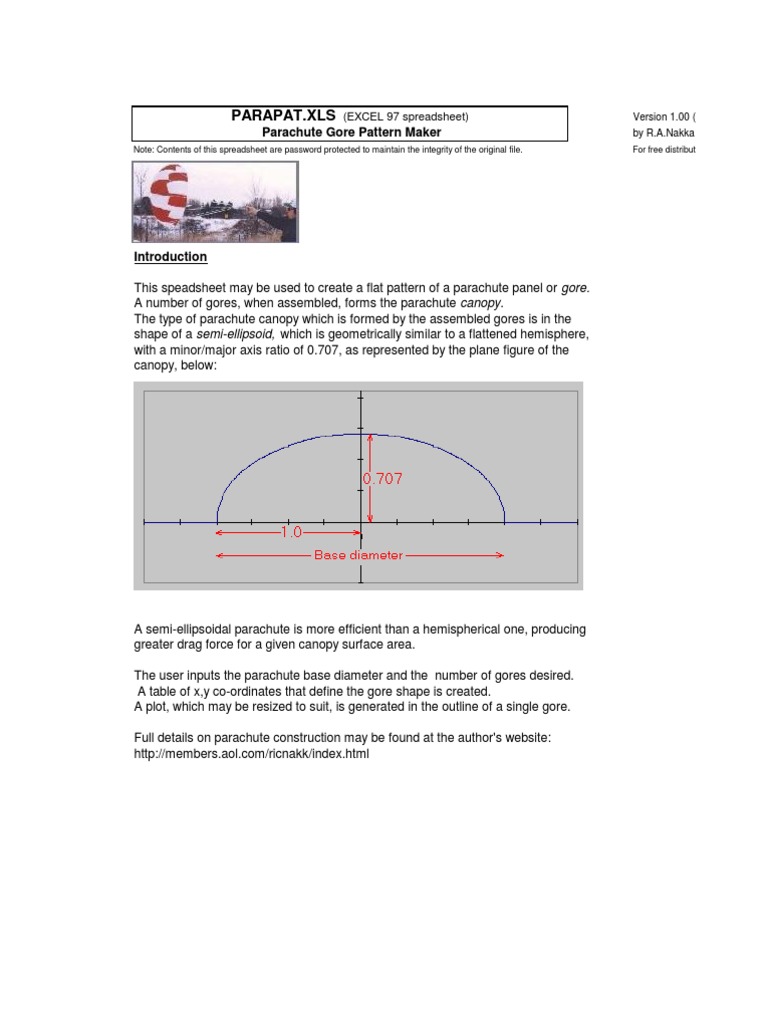 Parapat - XLS: Parachute Gore Pattern Maker | PDF | Parachute | Geometry