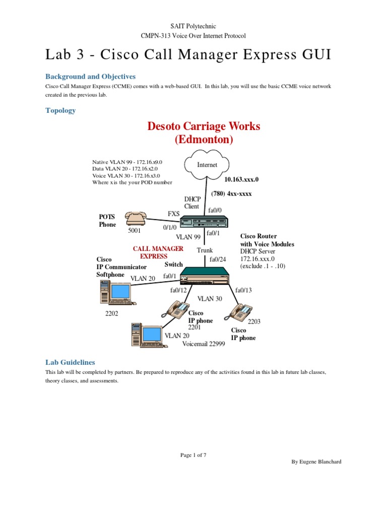 Lab 3 - Cisco Call Manager Express GUI: Desoto Carriage Works (Edmonton ...