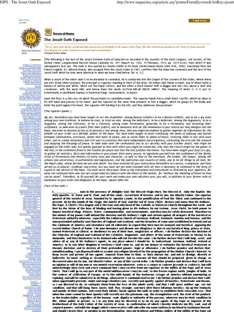 EIPS - The Jesuit Oath Exposed | PDF | Pope | Catholic Church