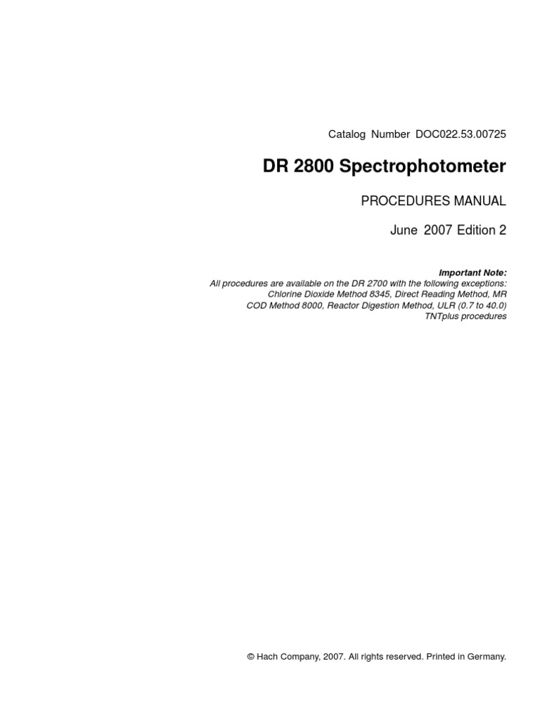 DR 2800 Spectrophotometer Procedures Manual | PDF | Total Organic ...