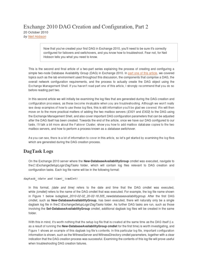 Exchange 2010 DAG Creation Part 2 | PDF | Microsoft Exchange Server | Email