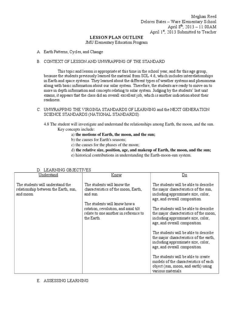 Science Lesson Plan - Earth Patterns Cycle and Change | PDF ...