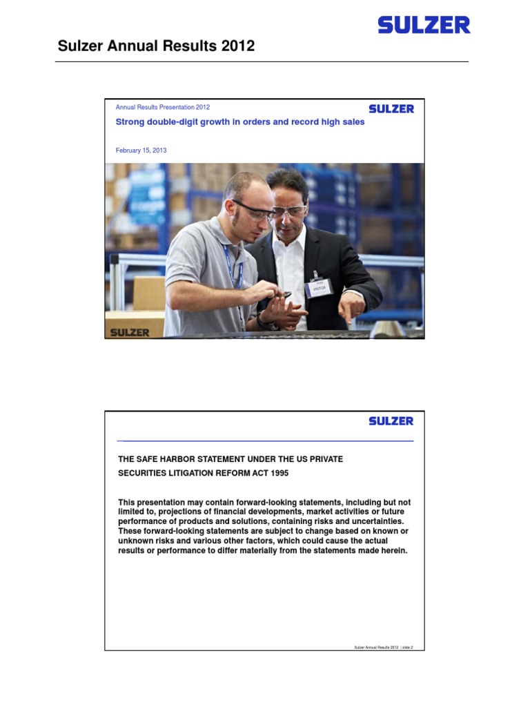 Sulzer Annual Results Presentation 2012 | PDF | Equity (Finance) | Dividend
